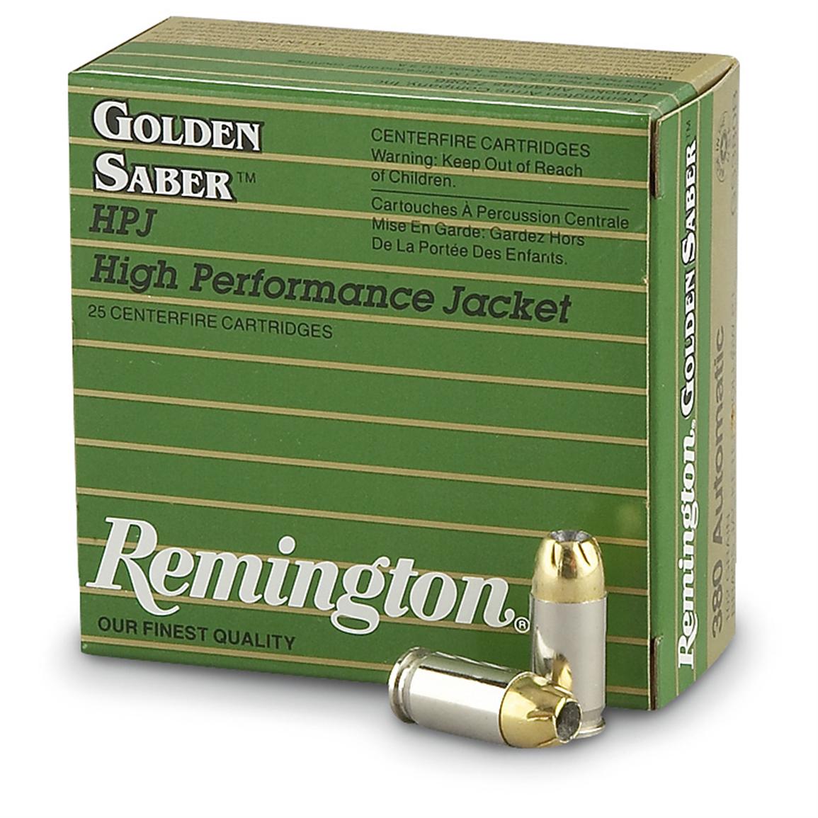 Remington Golden Saber Handgun .380 102 Grain BJHP 25 rounds - 12484 ... Remington Golden Saber Handgun .380 102 Grain BJHP 25 rounds - 12484 ...