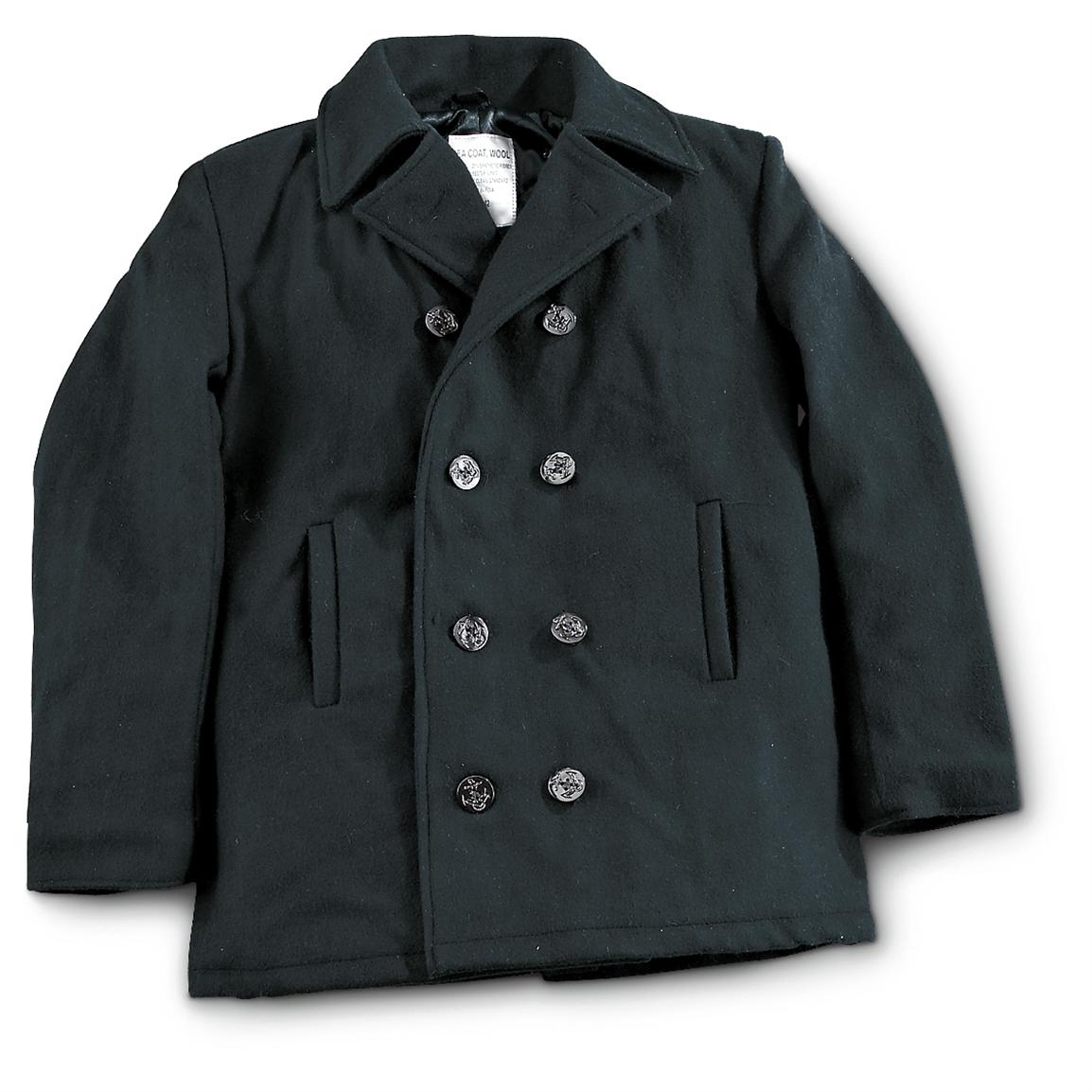 Military Style Wool Blend Pea Coat Dark Navy 156186 Pea Coats And Dress Jackets At