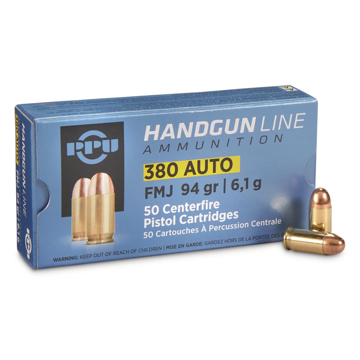PPU .380 ACP, FMJ, 94 Grain, 50 Rounds - 222428, .380 ACP Ammo at Sportsman's Guide