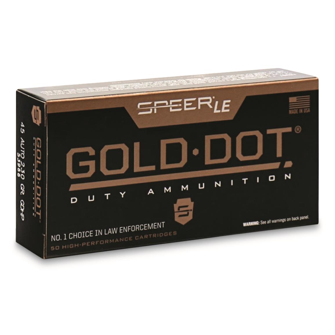 Speer Gold Dot Handgun Ammo, .45 ACP, HP, 230 Grain, 50 Rounds ...