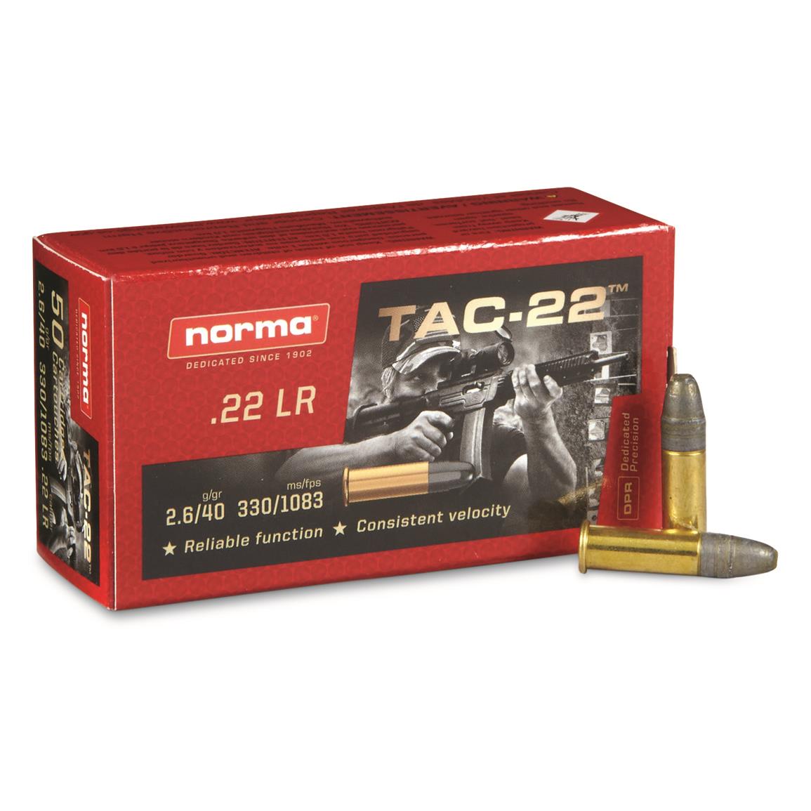 Norma TAC 22 Target 22LR LRN 40 Grain 50 Rounds 722971 22lr