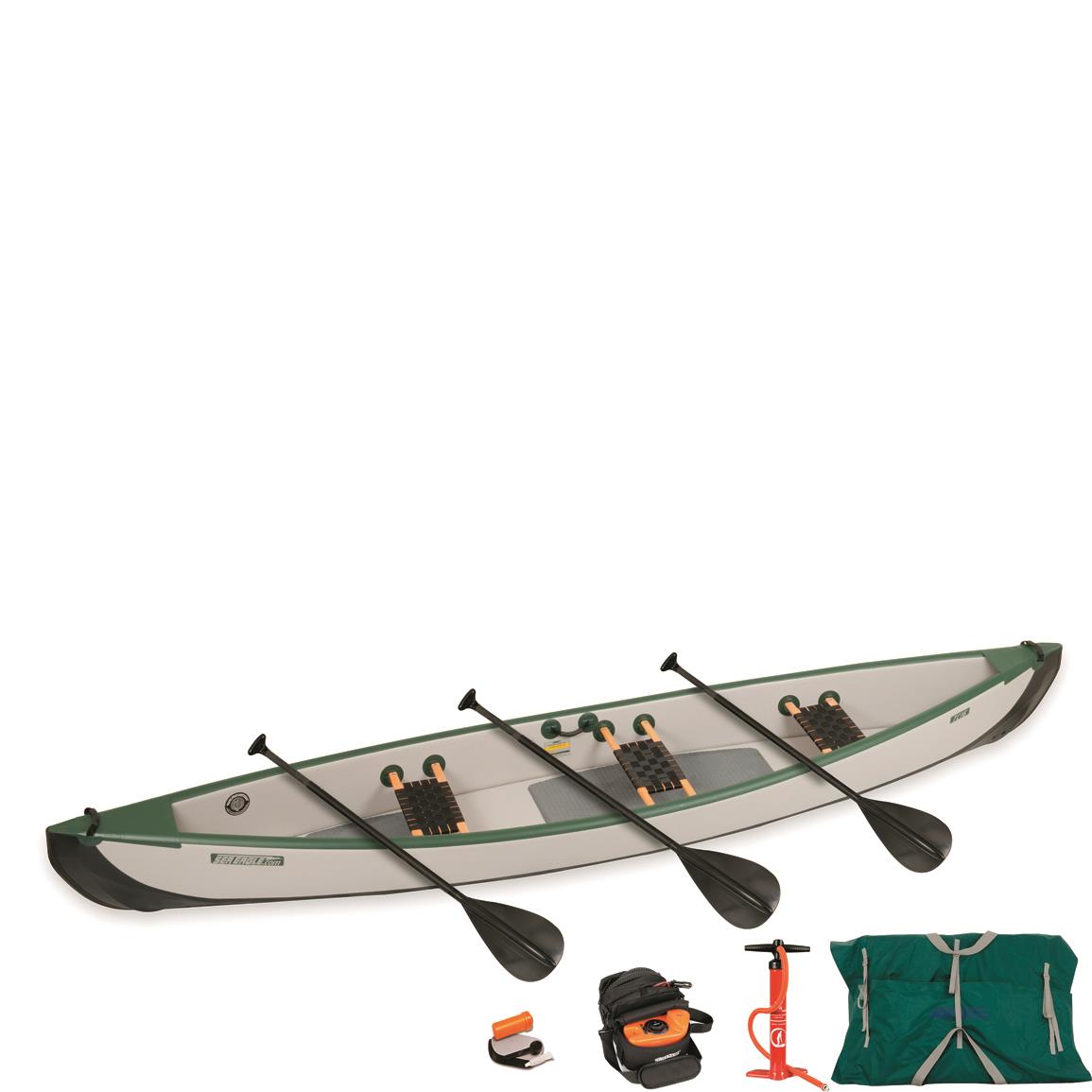 Sea Eagle TC16 Inflatable Travel Canoe with Wood/Web Seats For 3 ...