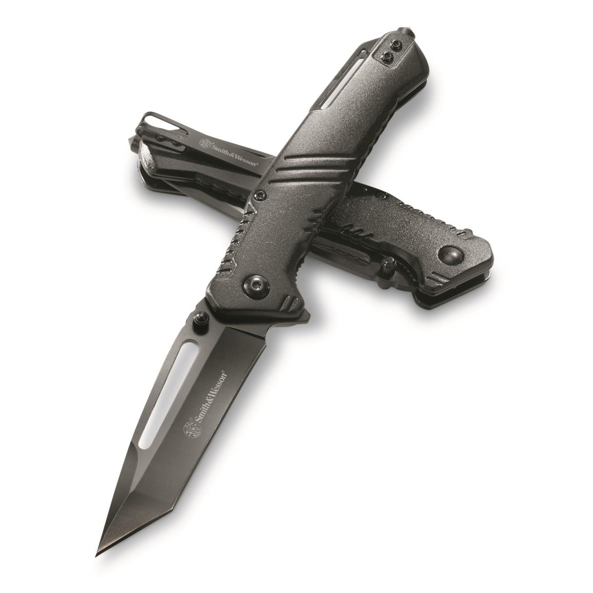 Smith & Wesson Extreme OPS Tanto Blade with Glass Breaker Folding Knife ...