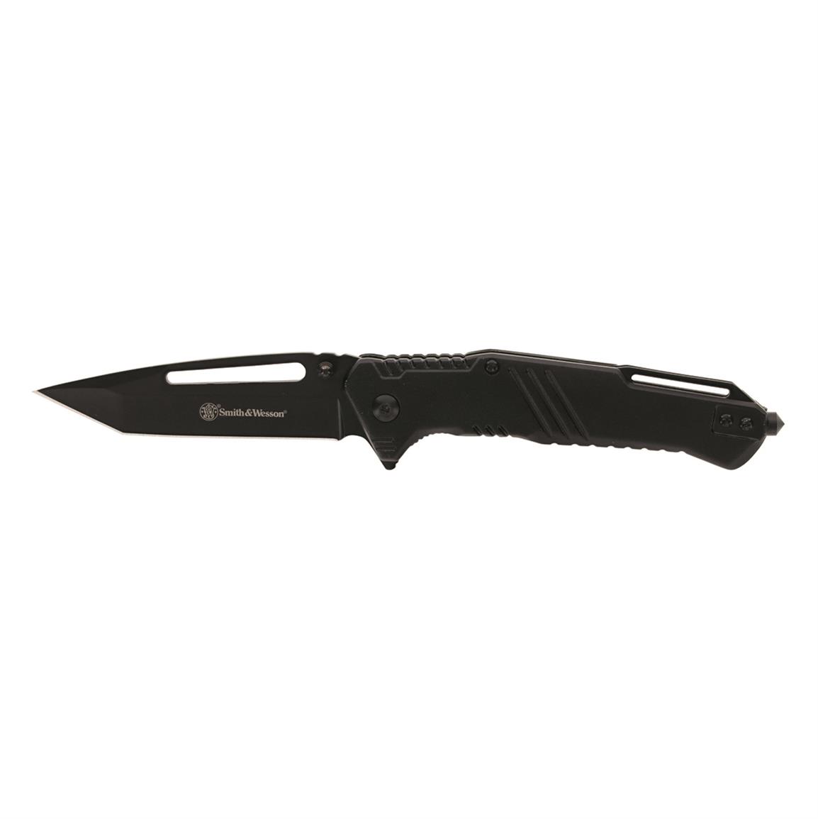 Smith & Wesson Extreme OPS Tanto Blade with Glass Breaker Folding Knife ...