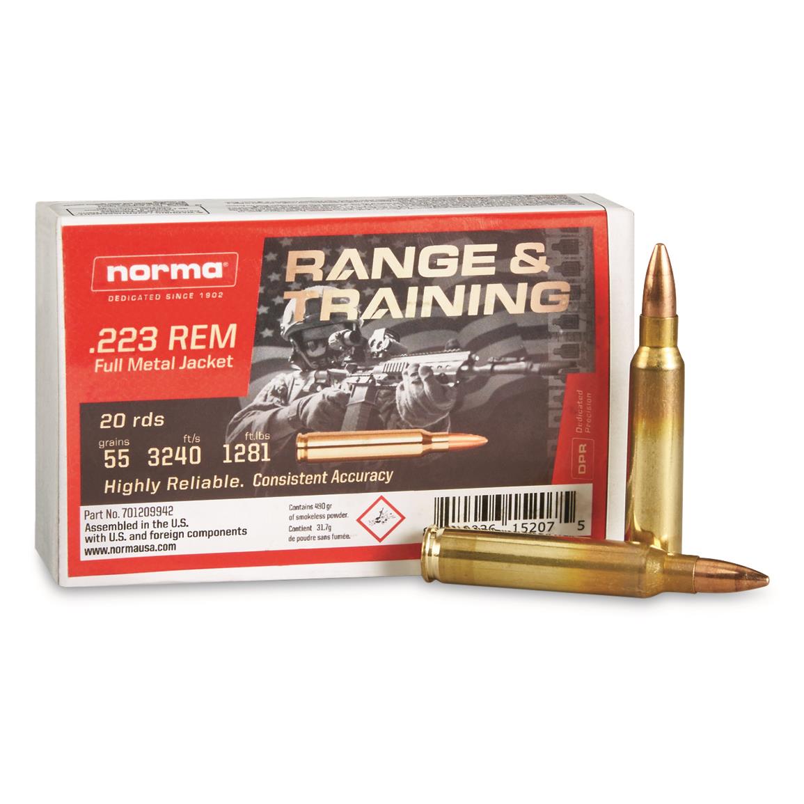 Norma Range & Training, .223 Remington, FMJ, 55 Grain, 20 Rounds | Sportsman's Guide
