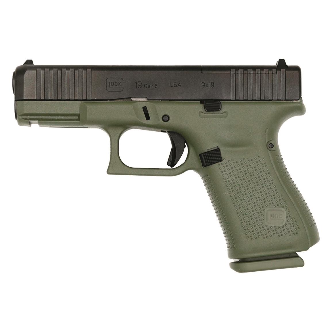 Glock 19 Gen5 MOS, Semi-Automatic, 9mm, 4.02" Barrel, Battlefield Green ...
