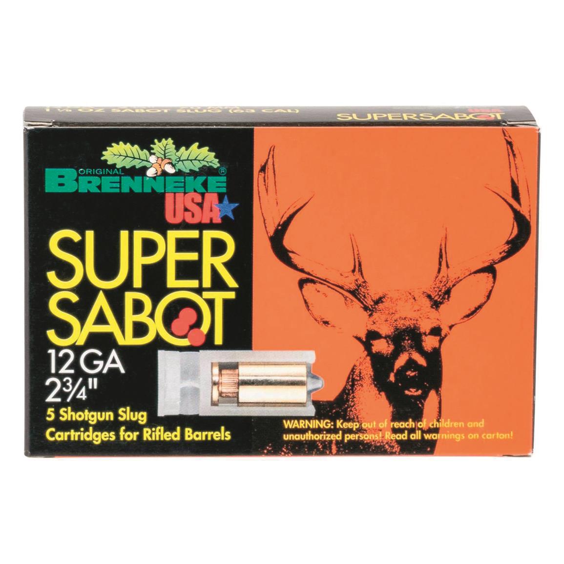 Brenneke Super Sabot, 12 Gauge, 2 3/4", 1 1/8 oz. Sabot Slugs, 5 Rounds ...