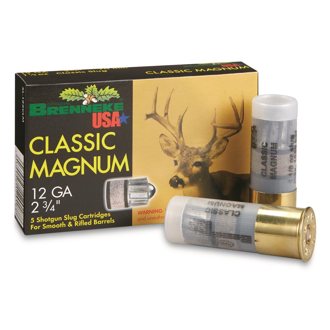 Brenneke Classic Magnum, 12 Gauge, 2 3/4", 1 1/8 oz. Rifled Slugs, 5 ...