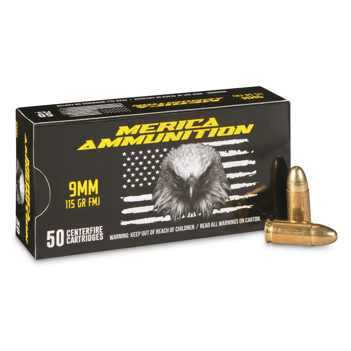 Merica Ammunition, 9mm, FMJ, 115 Grain, 50 Rounds | Sportsman's Guide