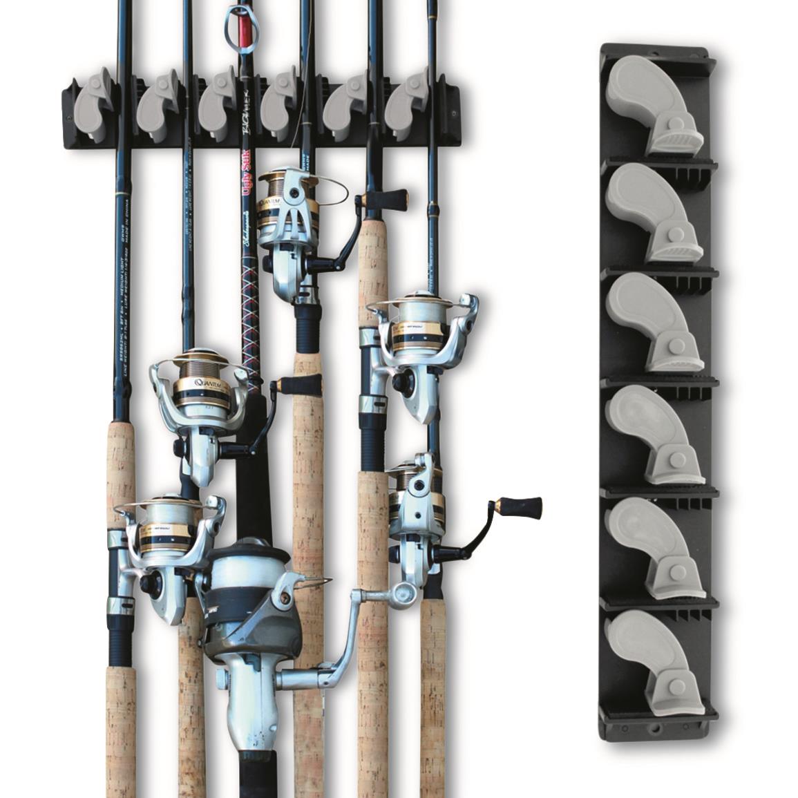 Rush Creek 6 Fishing Rod Wall Rack with Textured Rubber Swivel Grip ...