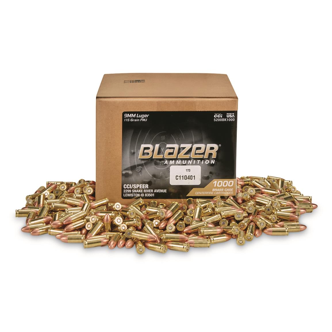 CCI Blazer Brass, 9mm, FMJ, 115 Grain, 1,000 Rounds | Sportsman's Guide
