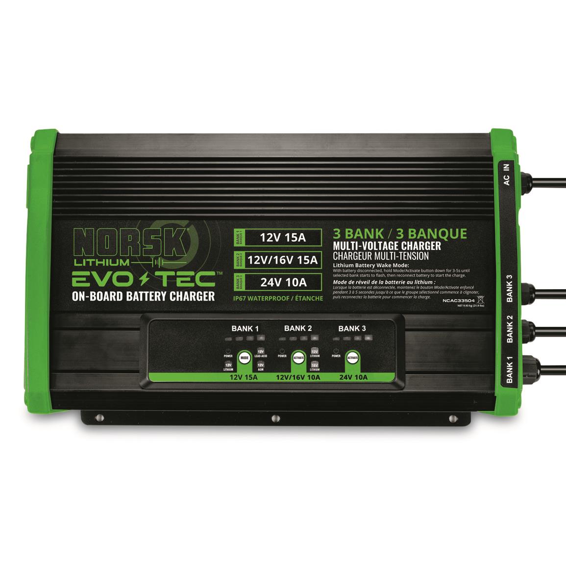Norsk EVO-TEC 12V + 12V/16V + 24V - 3-Bank On-Board Lithium Charger ...
