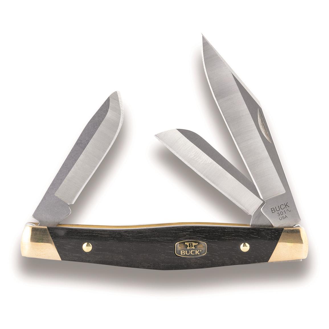 Buck Knives Stockman Ebony Wood Brass Handle Slip-joint Knife ...